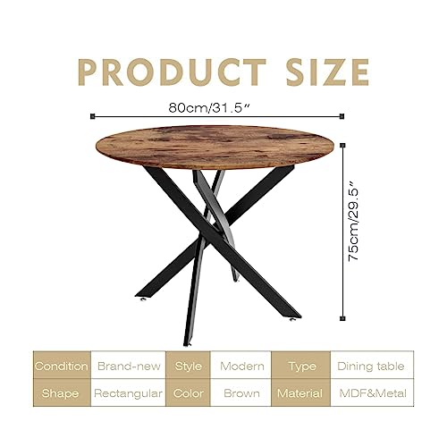 NIERN Round Dining Table with Chromed Legs,31.5 Inches Modern Kitchen Table for Kitchen Dining Room (Brown)