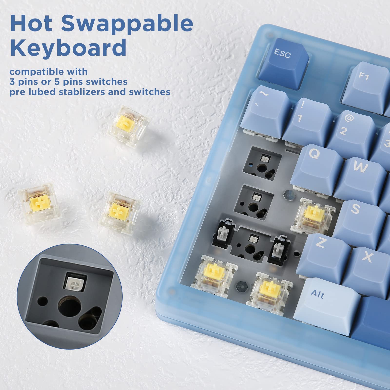 YUNZII Keynovo IF98 Pro Tri-Mode Wireless Bluetooth Hot Swappable Gasket Mechanical Gaming Keyboard 98 Key 96% 1800 Layout RGB Backlight for Mac & Win (Gateron G Pro Brown, Wireless Blue)