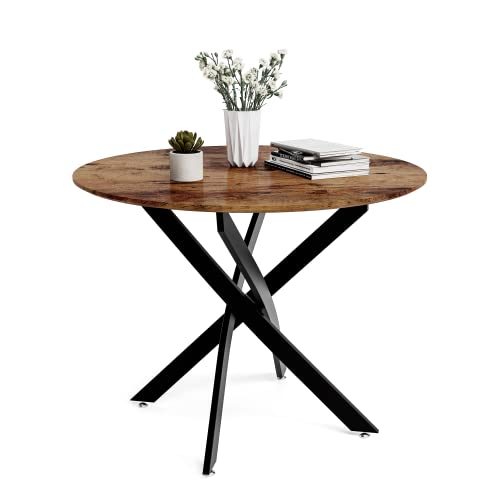 NIERN Round Dining Table with Chromed Legs,31.5 Inches Modern Kitchen Table for Kitchen Dining Room (Brown)