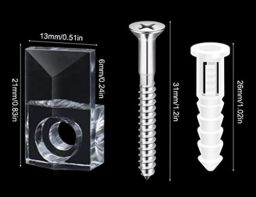 BAGTeck 22 Sets of Mirror Holder Clips Kit,Crystal Clear Plastic Mirror Clip, Mirror Holder Clips Glass Retainer Clips Kit,Mirror Hanging kit with Screws and Fixed Mirror Box Door