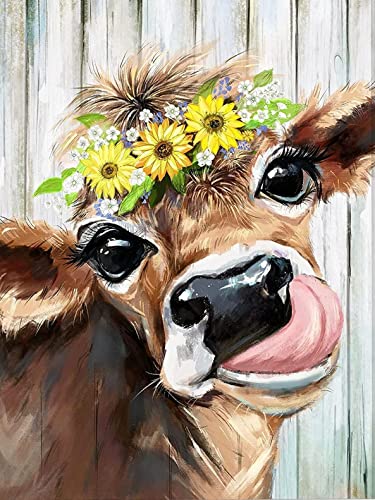 CEUHROG Cow Diamond Painting Kits for Adults - 5D Diamond Art Kits for Adults Kids Beginner, DIY Full Drill Diamond Dots Paintings with Diamonds Gem Art Crafts for Adults Home Wall Decor 12x16inch