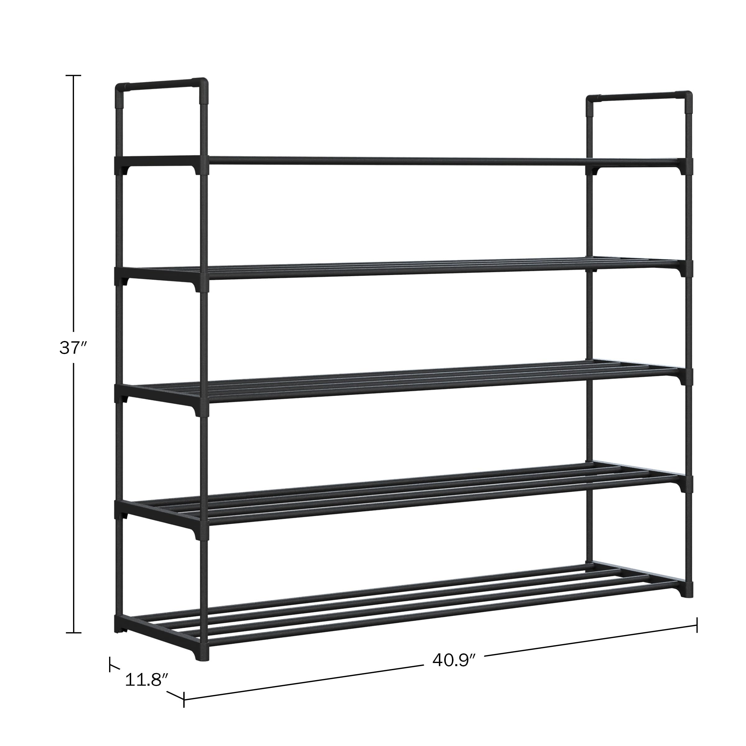 Shoe Rack - 5-Tier Shoe Organizer for Closet, Bathroom, Entryway - Shelf Holds 25 Pairs Sneakers, Heels, Boots by Home-Complete (Black)