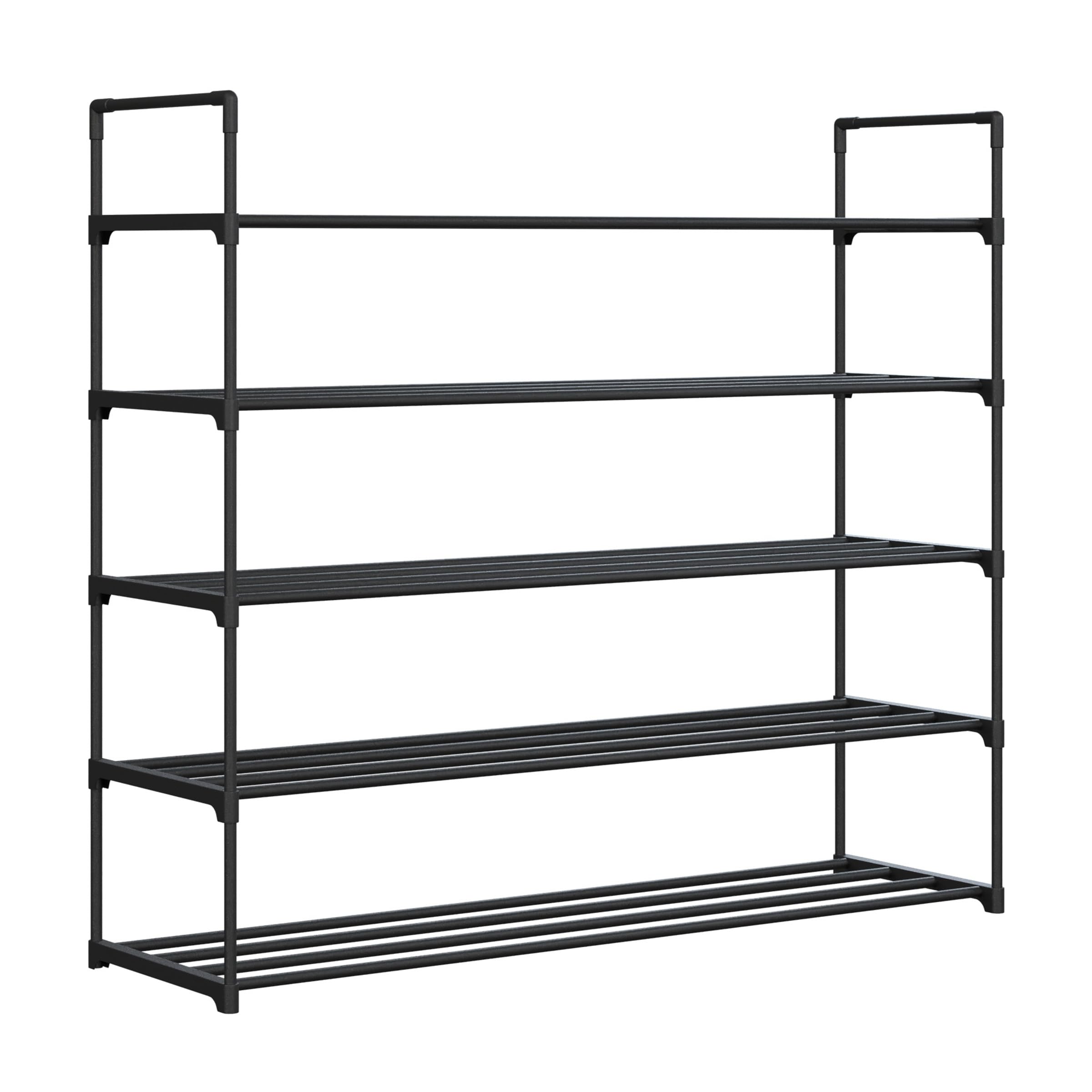 Shoe Rack - 5-Tier Shoe Organizer for Closet, Bathroom, Entryway - Shelf Holds 25 Pairs Sneakers, Heels, Boots by Home-Complete (Black)