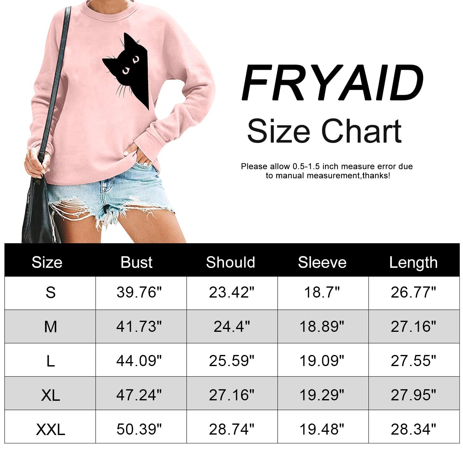 FRYAID Cat Sweatshirt Women Funny Black Cat Graphic Sweater Casual Cat Crewneck Holiday Long Sleeve Hoodie Pullover Top