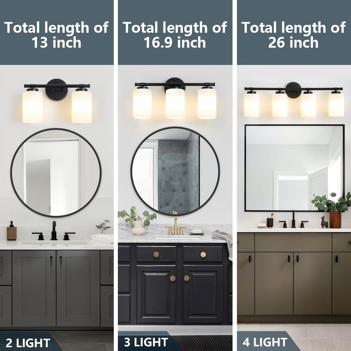 GZBEINI Black Bathroom Vanity Fixture,Farmhouse Bathroom Light FixturesOver Mirror,3 Light Modern Bathroom Lighting,Bathroom Vanity Light Fixtures Above Mirror with Milk White Glass Shade