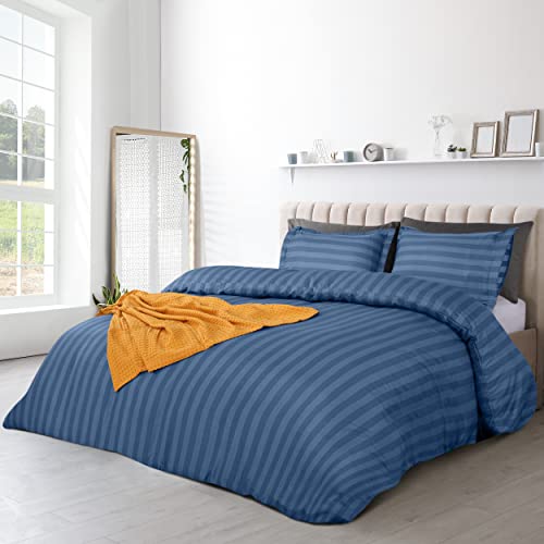 Utopia Bedding Duvet Cover Queen Size - 1 Duvet Cover with 2 Pillow Shams - 3 Pieces Comforter Cover with Zipper Closure - Ultra Soft Brushed Microfiber, 90 X 90 Inches (Queen, Stripe Navy)