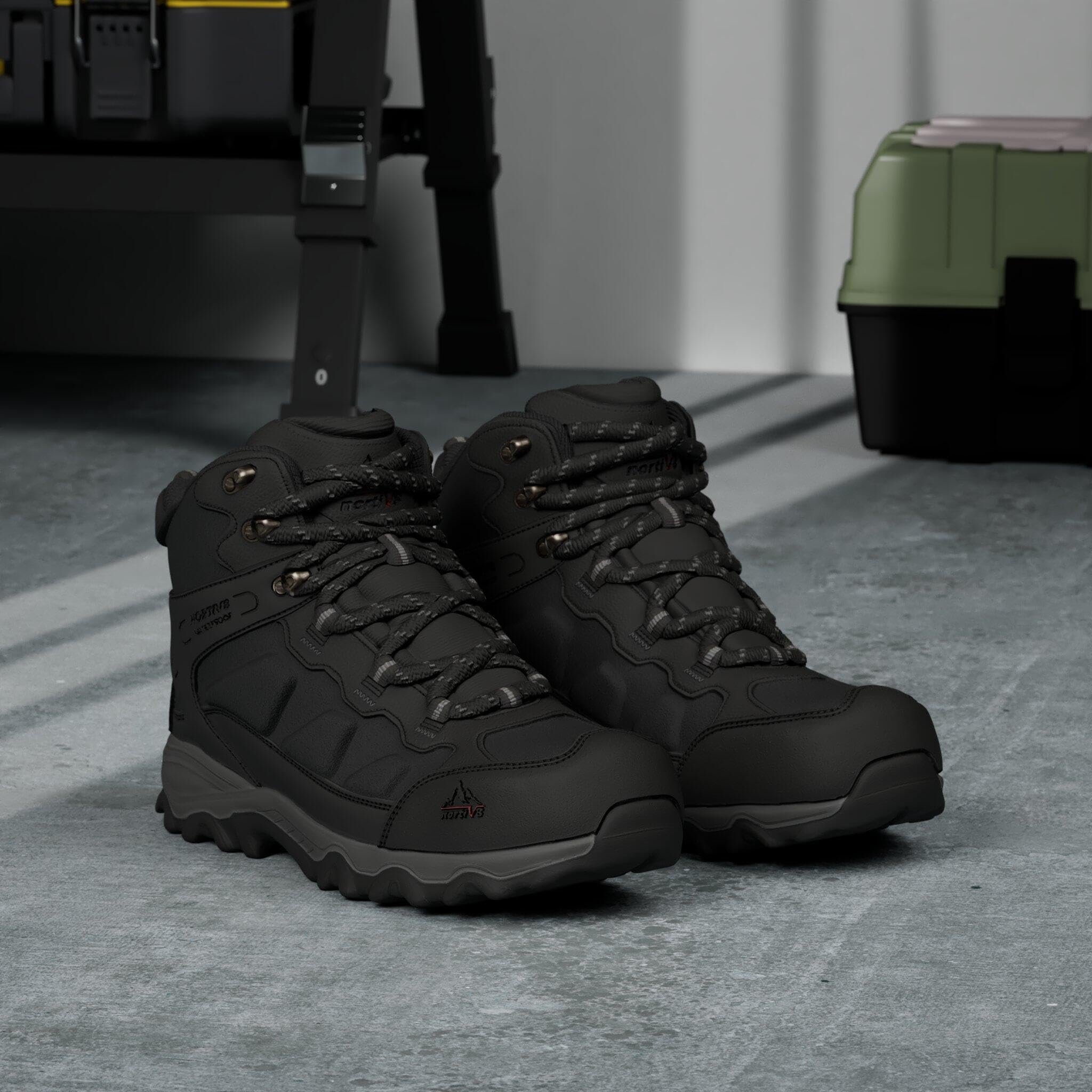 NORTIV 8 Waterproof Steel Toe Boots for Men Slip Resistant Safety Industrial Boots Paladin-Steel,Size 10.5,Black