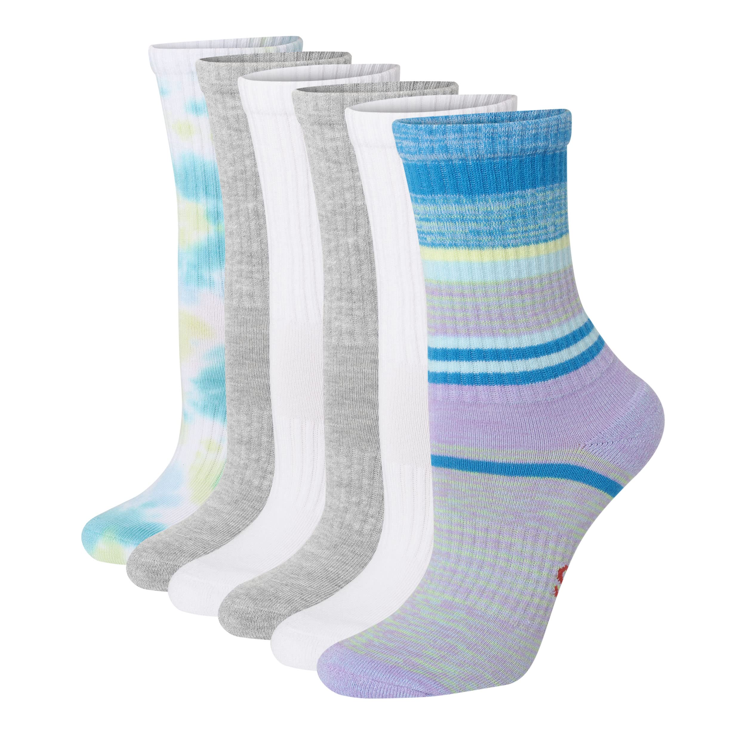 Hanes Originals Ultimate Women's, Ankle and No Show Socks, 6-Pack, Crew-Tie Dye Blue Green/Grey Assorted6 Pack, 5-9