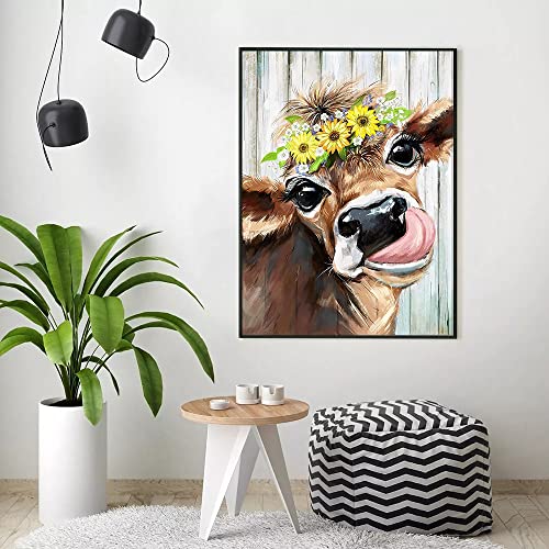 CEUHROG Cow Diamond Painting Kits for Adults - 5D Diamond Art Kits for Adults Kids Beginner, DIY Full Drill Diamond Dots Paintings with Diamonds Gem Art Crafts for Adults Home Wall Decor 12x16inch