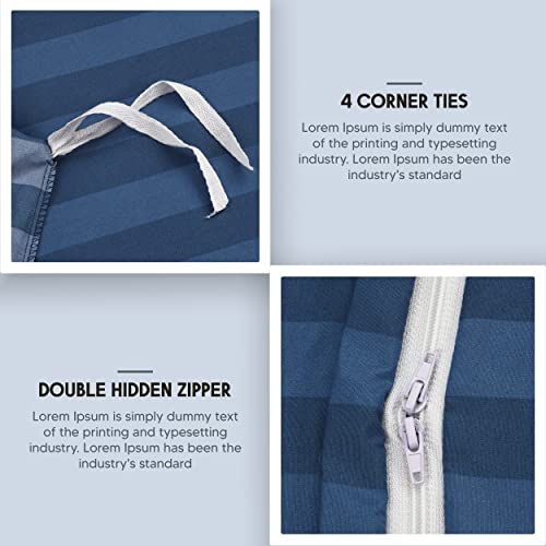 Utopia Bedding Duvet Cover Queen Size - 1 Duvet Cover with 2 Pillow Shams - 3 Pieces Comforter Cover with Zipper Closure - Ultra Soft Brushed Microfiber, 90 X 90 Inches (Queen, Stripe Navy)
