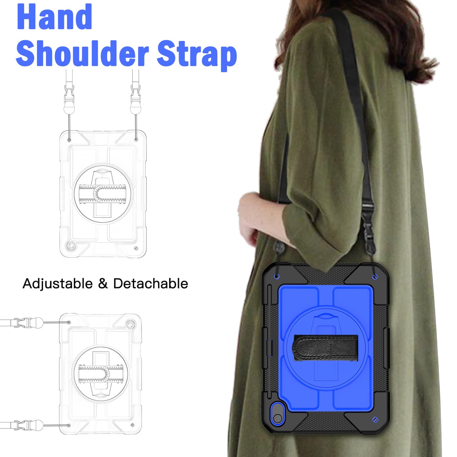 BMOUO Case for iPad (A16) 11th Generation 11" 2025/iPad 10th Generation 10.9 inch 2022, 360 Rotating Stand & Pencil Holder & Hand & Shoulder Strap Shockproof iPad 11th/10th Generation Case, Deep Blue