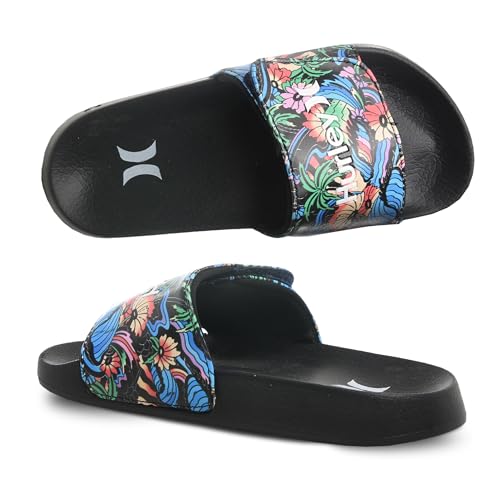 Hurley Naia Slides for Girls and Boys, Slip-On Kids Slippers with Adjustable Strap, Kid's Sandals for Indoor and Outdoor, Adjustable Sporty Slides for Kids, Eva Footbed Shower Slides, Hawaii