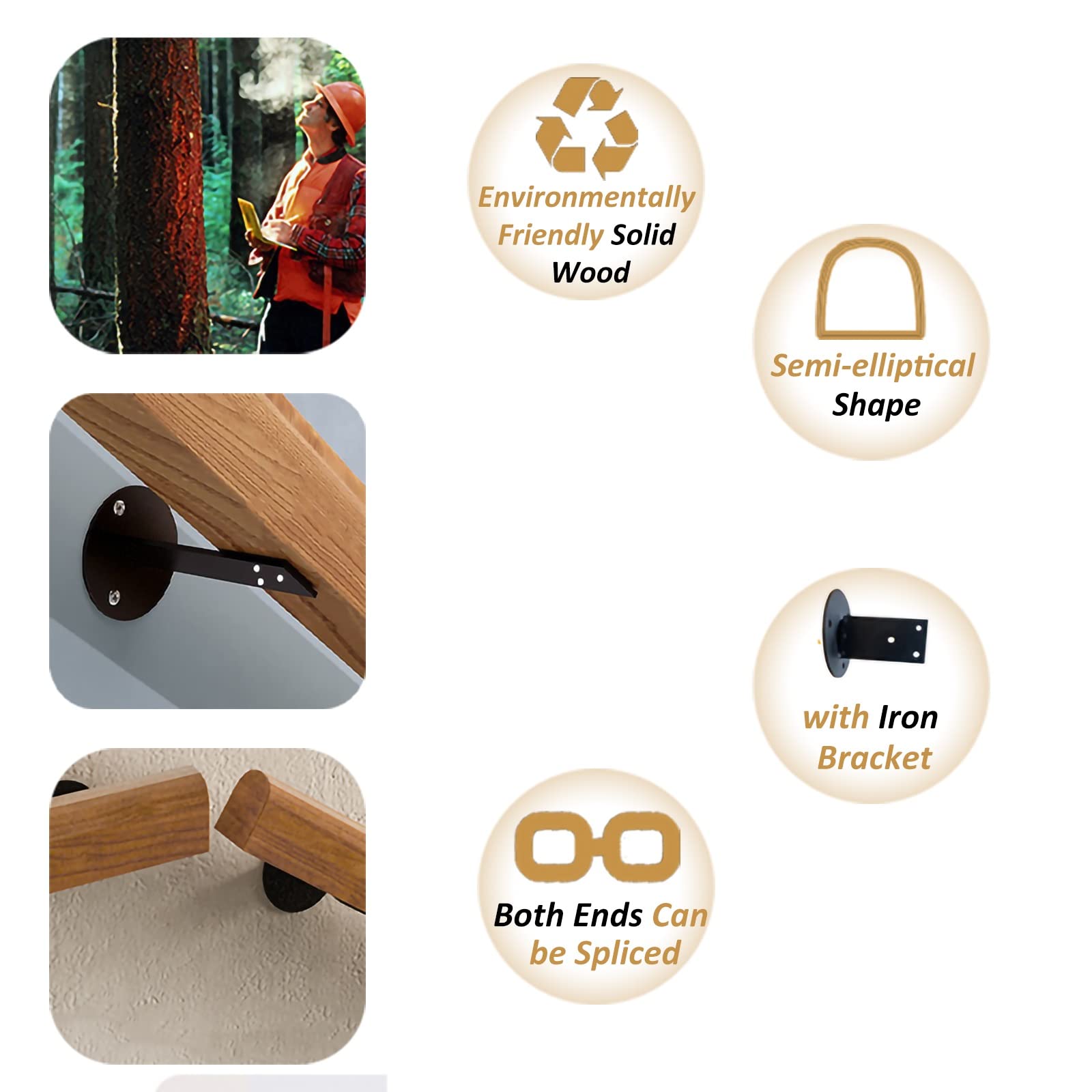 Indoor Wooden Handicap Handrails for Stairway/Entrance/Hot Tub, Long 3m 3.5m 4m 4.5m 5m 5.5m 6m Disabled Porch Railing/Hand Pipe, Handrail Supports System (Size : 1m(3.2ft)=1 Sections)