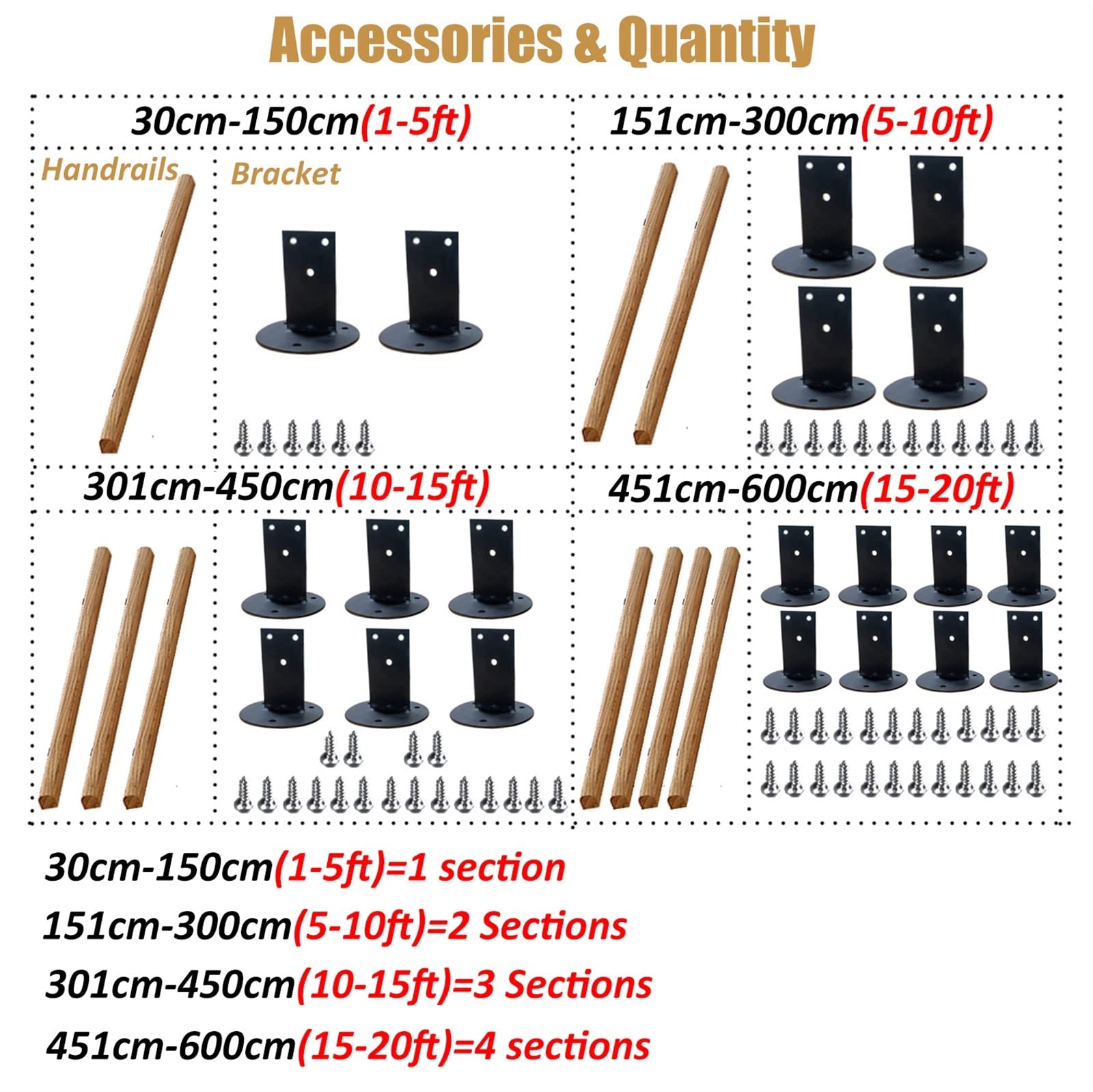 Indoor Wooden Handicap Handrails for Stairway/Entrance/Hot Tub, Long 3m 3.5m 4m 4.5m 5m 5.5m 6m Disabled Porch Railing/Hand Pipe, Handrail Supports System (Size : 1m(3.2ft)=1 Sections)