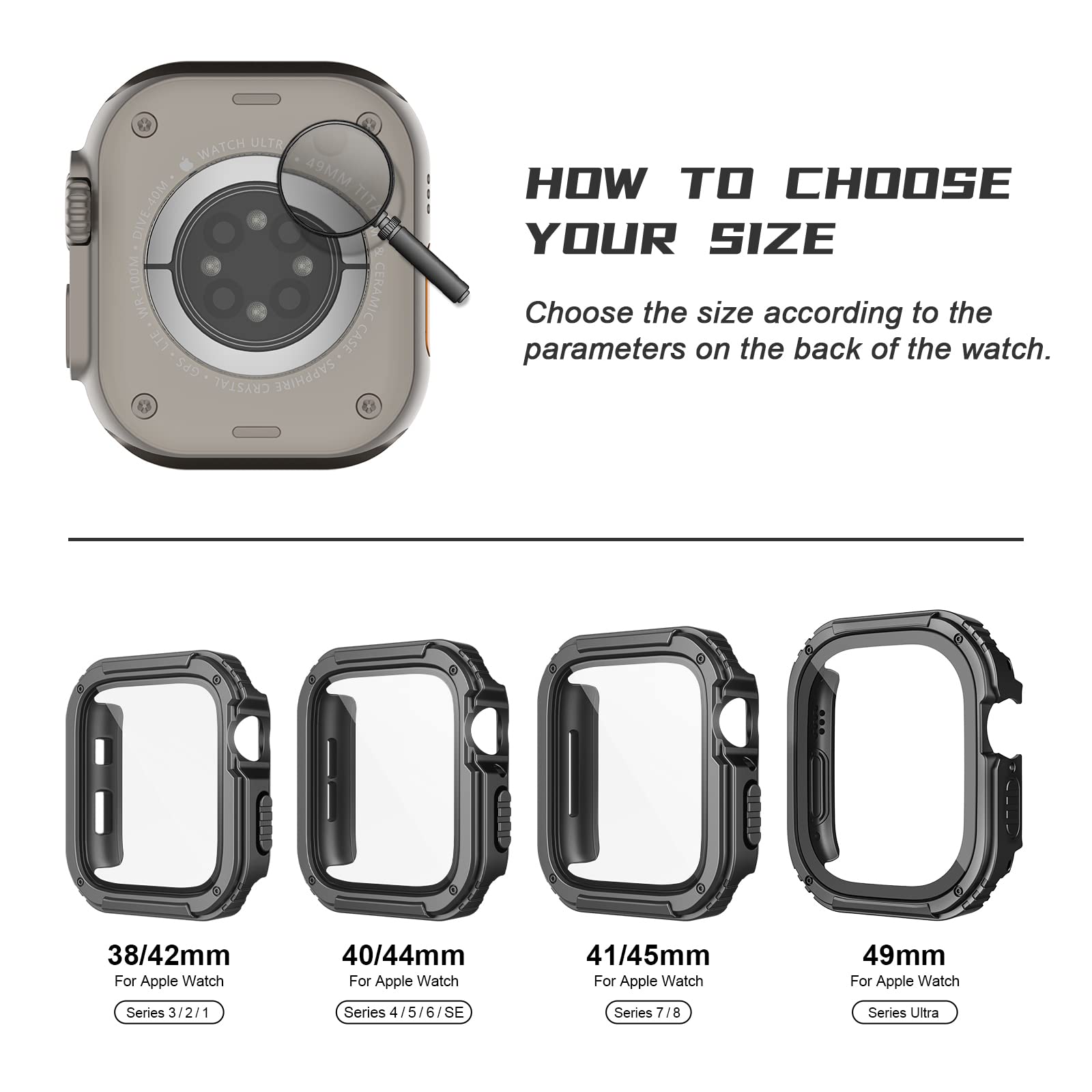Adepoy 2 Pack Rugged Case Compatible for Apple Watch Ultra/Ultra2 49mm with Tempered Glass Screen Protector, Military All Around Hard TPU Protective Cover Case Shockproof Bumper for iWatch Men 49mm
