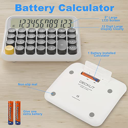 Mechanical Calculator 12 Digit Extra Large 5-Inch LCD Display, DECKLIT Battery Desk Calculator, Big Buttons Easy to Press Use as Office Calculators Desktop, 15°Tilt Screen for Kids Calculator(Green)
