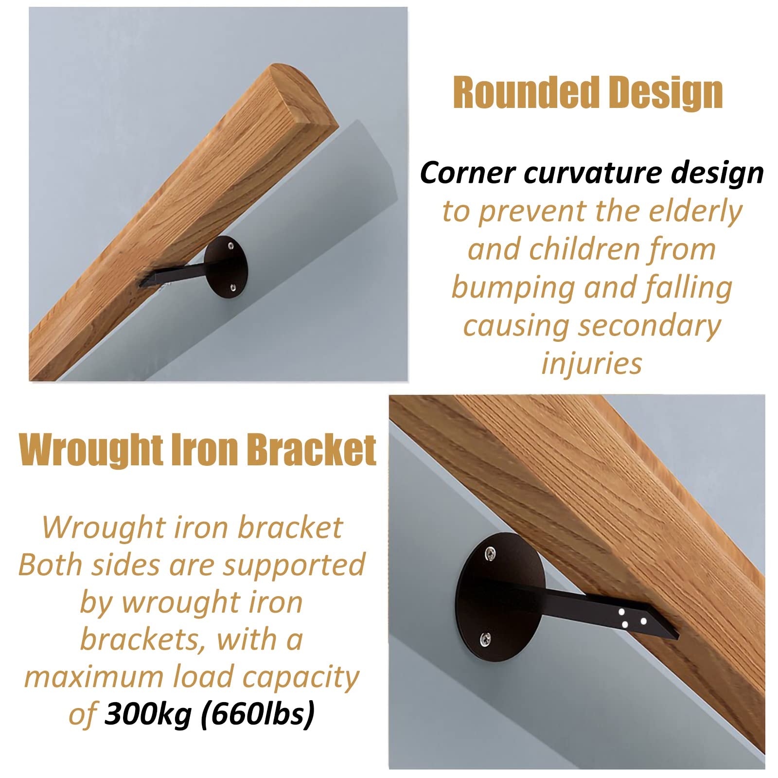Indoor Wooden Handicap Handrails for Stairway/Entrance/Hot Tub, Long 3m 3.5m 4m 4.5m 5m 5.5m 6m Disabled Porch Railing/Hand Pipe, Handrail Supports System (Size : 1m(3.2ft)=1 Sections)
