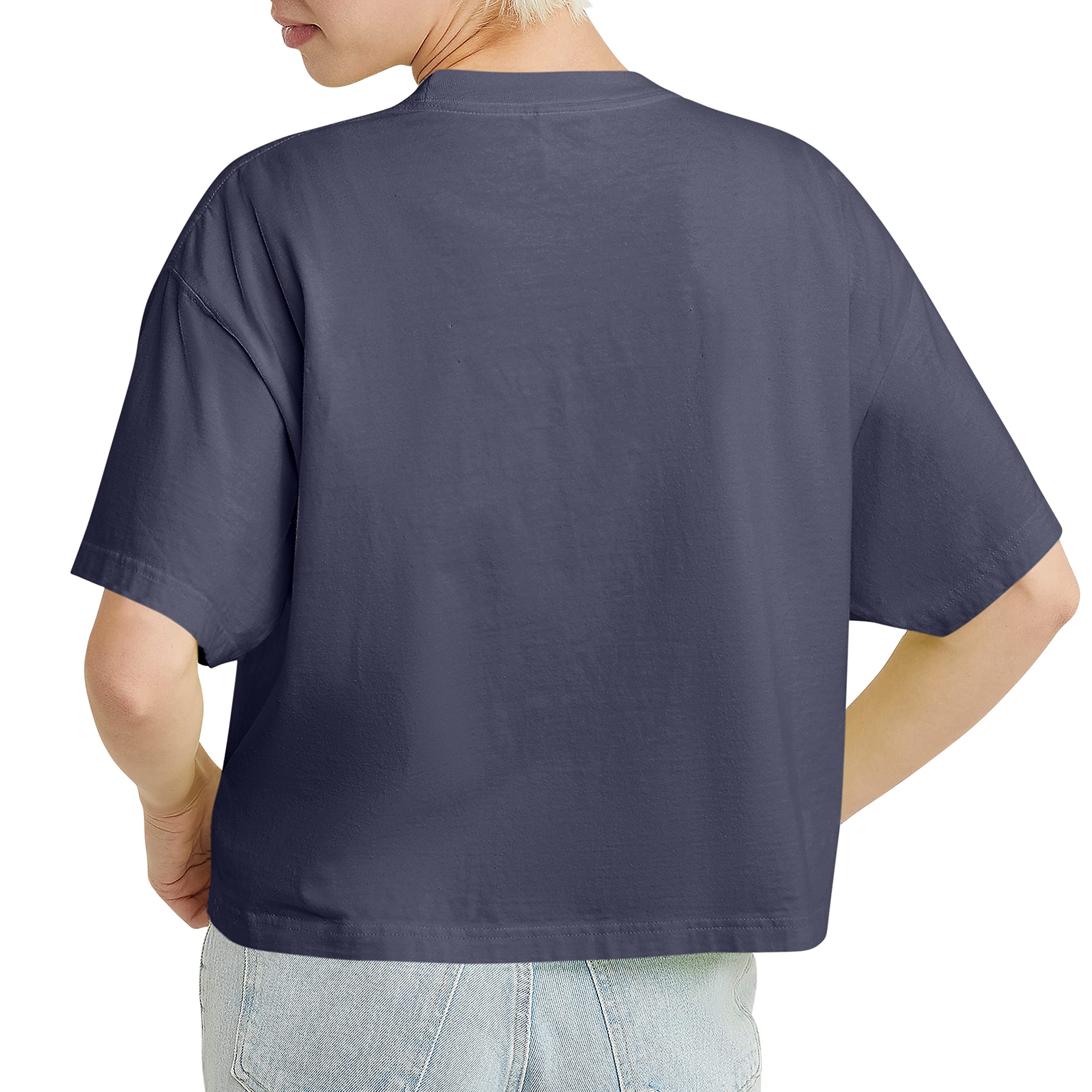 Hanes Comfortblend Originals Garment Washed T-Shirt, Crewneck Crop Tees for Women, Anchor Slate