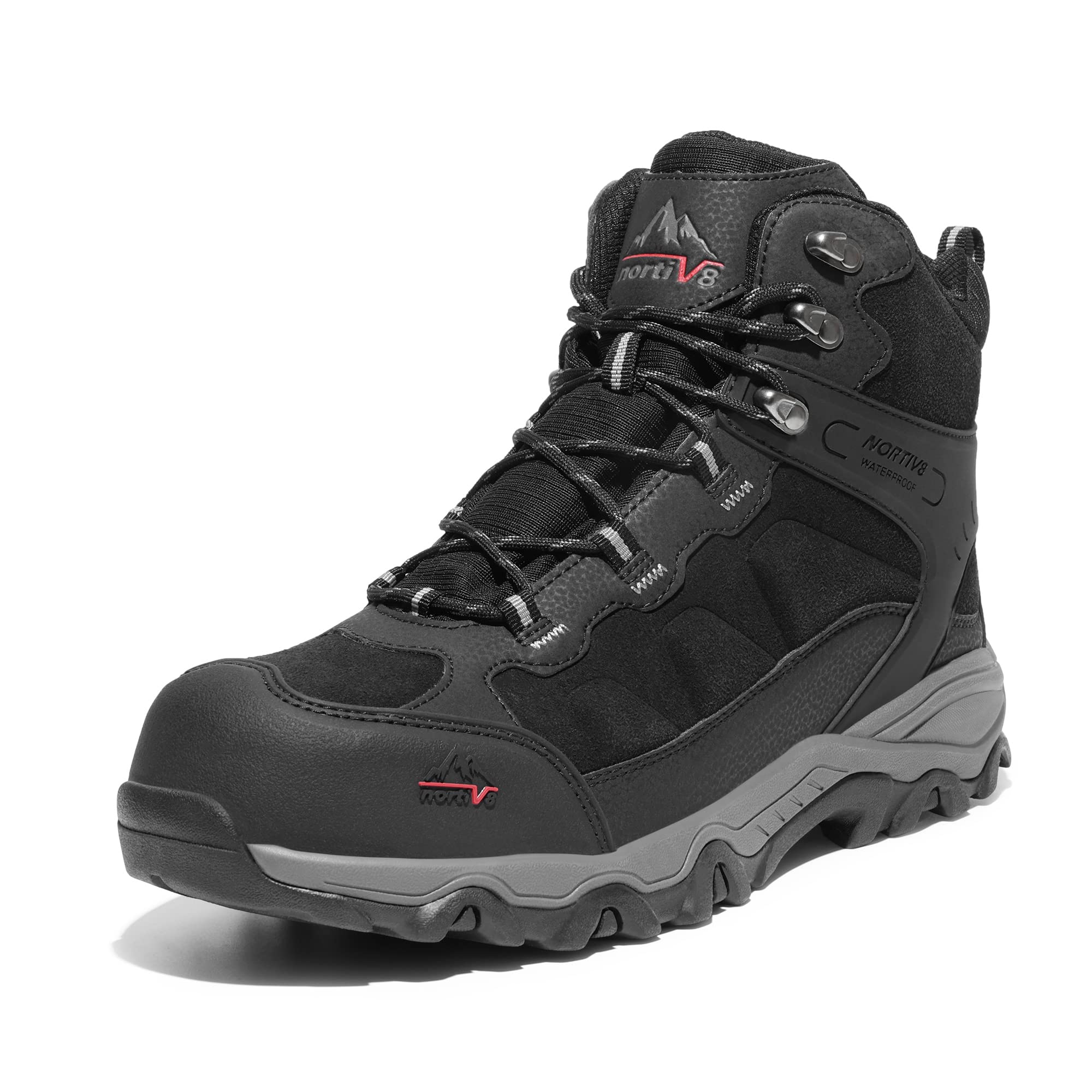 NORTIV 8 Waterproof Steel Toe Boots for Men Slip Resistant Safety Industrial Boots Paladin-Steel,Size 10.5,Black