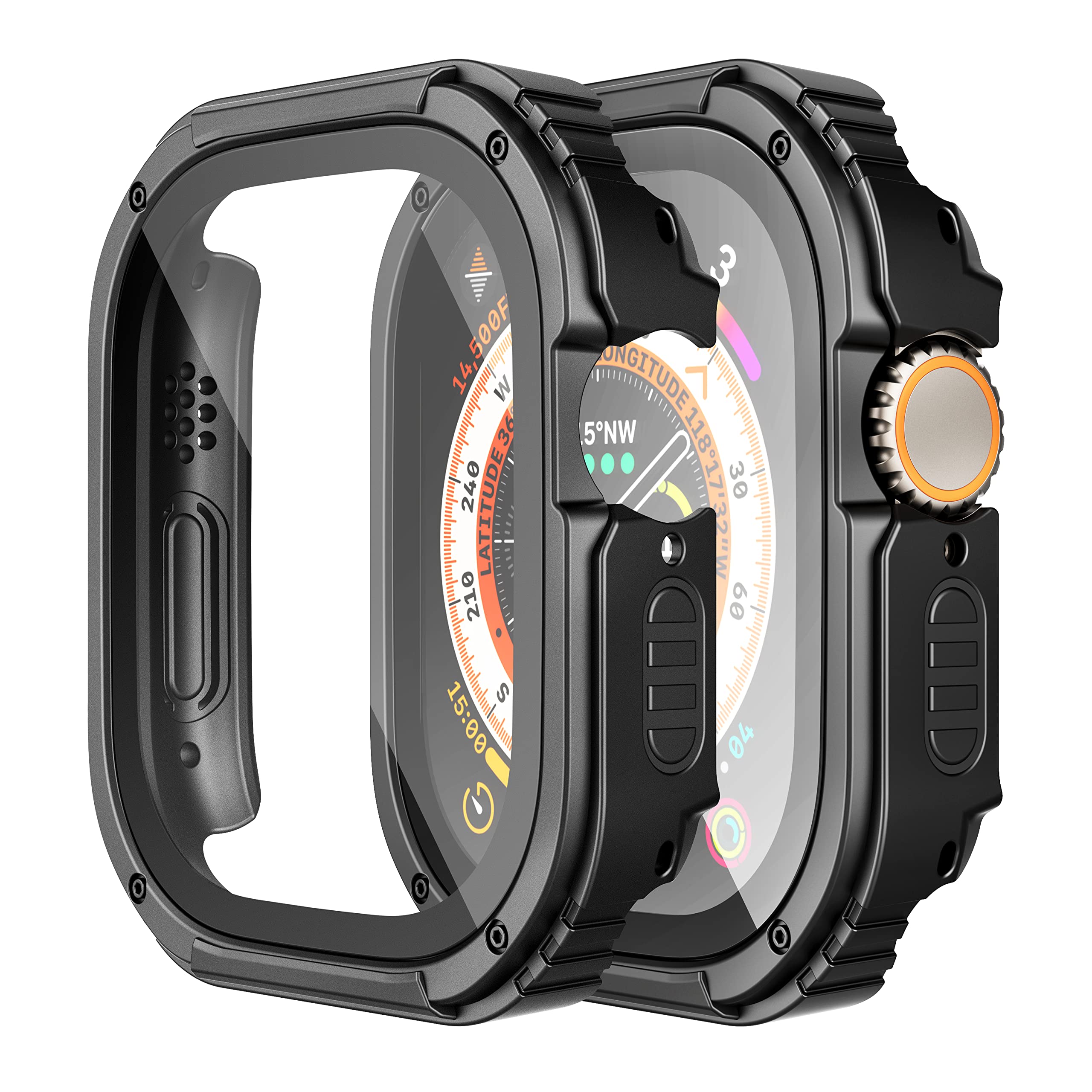 Adepoy 2 Pack Rugged Case Compatible for Apple Watch Ultra/Ultra2 49mm with Tempered Glass Screen Protector, Military All Around Hard TPU Protective Cover Case Shockproof Bumper for iWatch Men 49mm