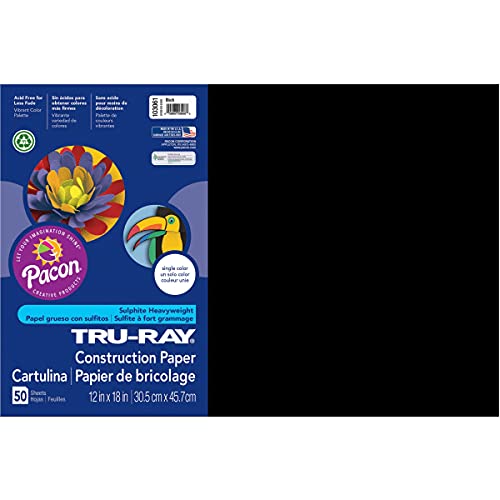 Tru-Ray® Construction Paper, 50% Recycled, 12" x 18", Black, Pack of 50