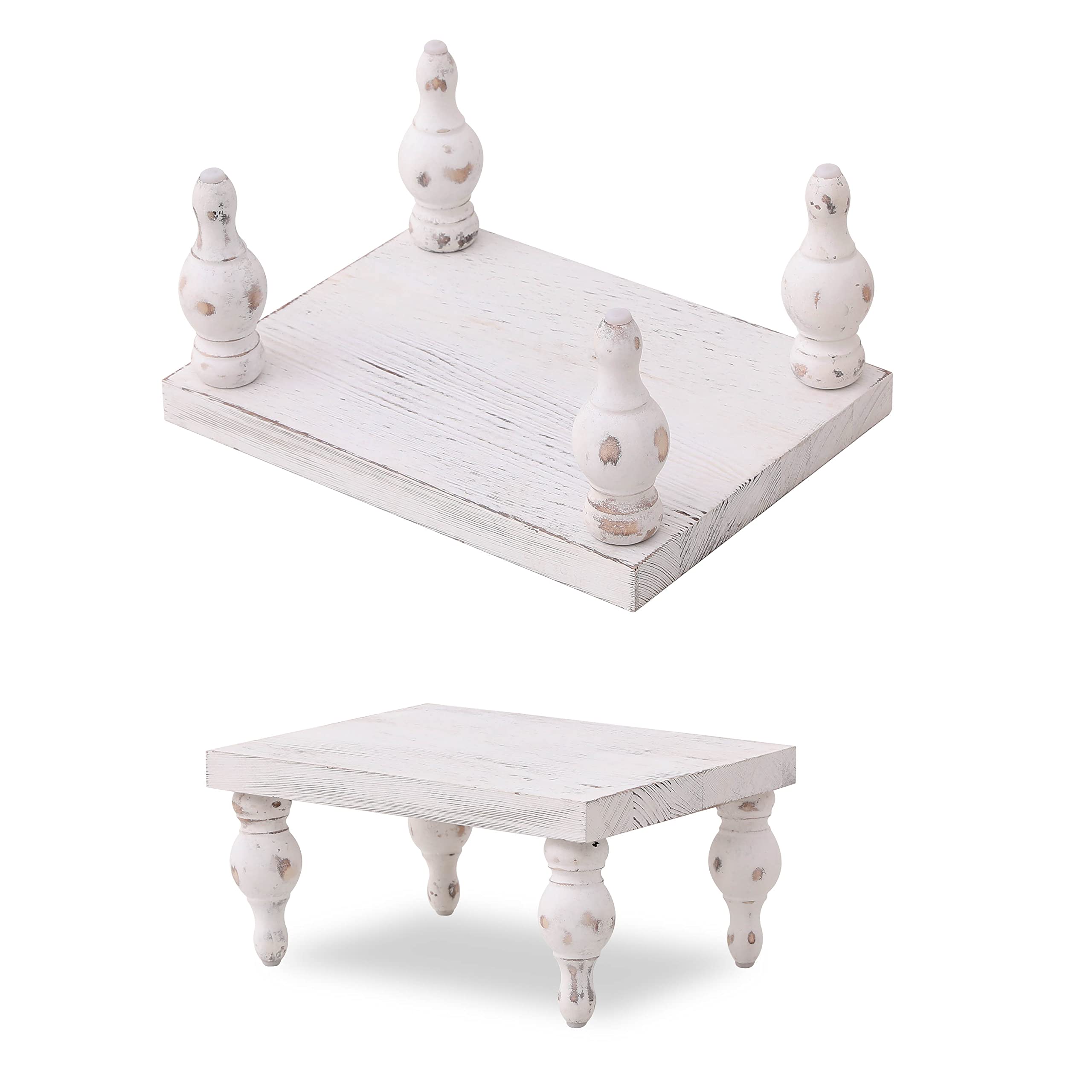 Elynice Wood Tray - 12 x 9 x 5.5in Farmhouse Decor Display Stand, Kitchen Counter Tray, Rustic Coffee Bar Decor (Linen White, 220lb Capacity, 2.61lbs)