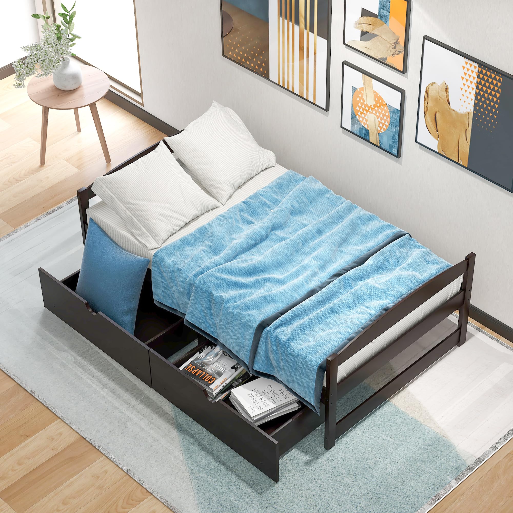 Lifeand Twin Size Daybed with 2 Drawers,Wood Storage Platform Bed for Kids Teens and Adults,No Box Spring Needed,Espresso