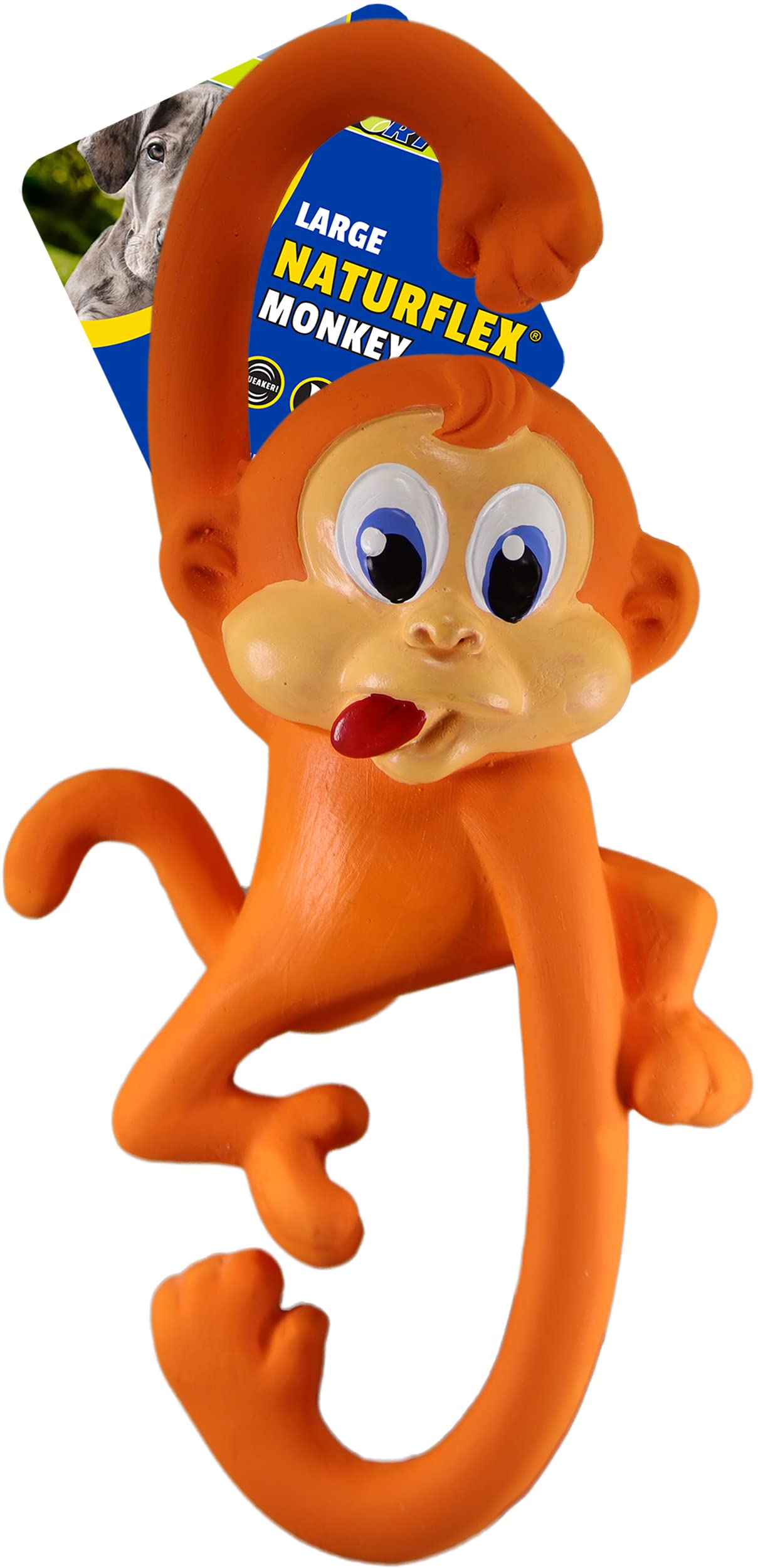 PetSport Naturflex Large Monkey Latex Dog Chew Toy | All-Natural Soft, Squeaky, Non-Toxic Rubber Chew Toy | Safe for Indoor Play | 12"