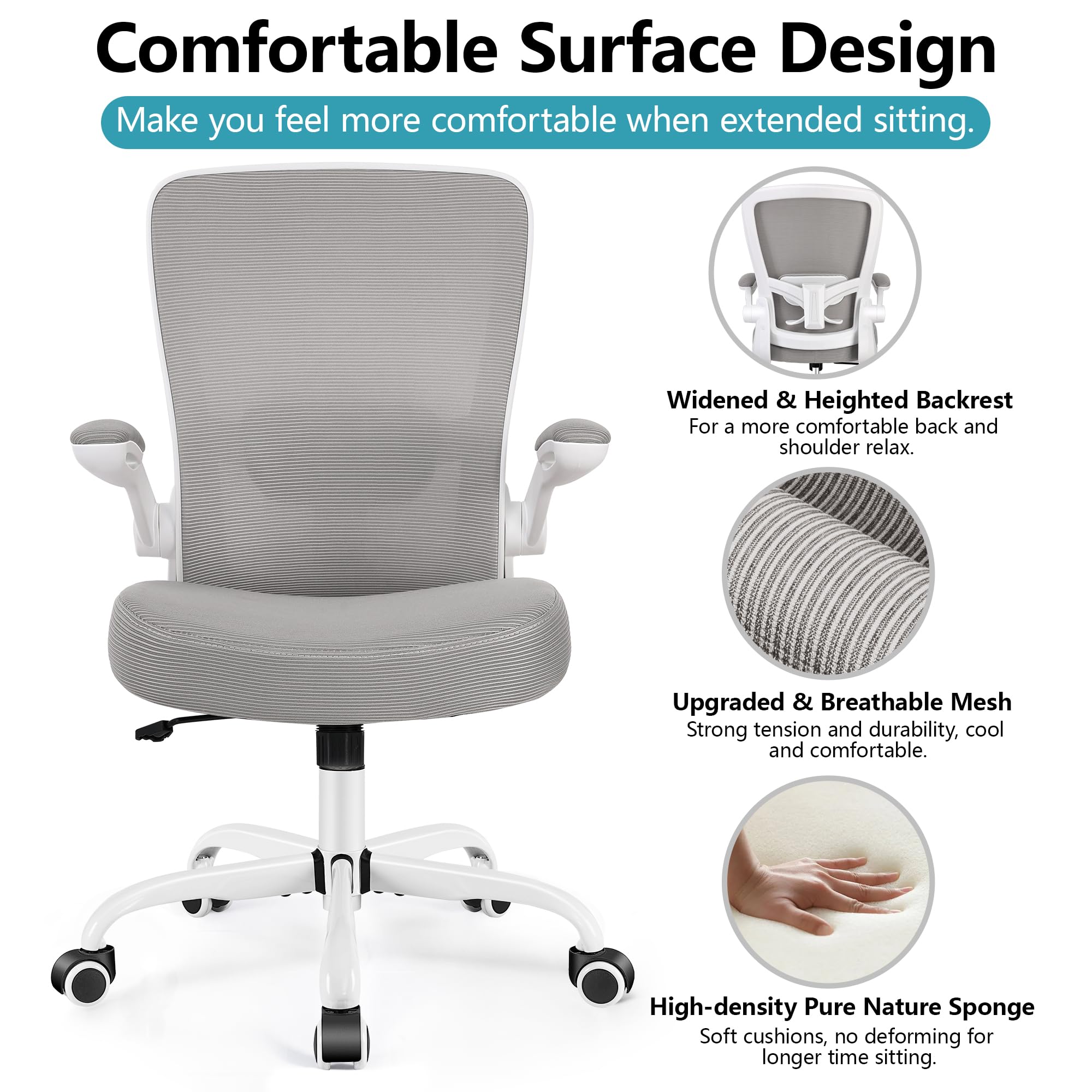 FelixKing Ergonomic Office Chair, Adjustable Height, Breathable Mesh Fabric, Lumbar Support, Gray