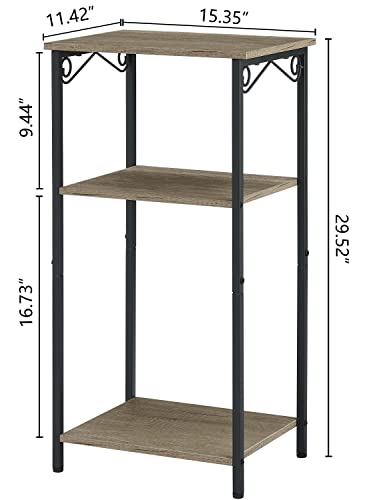 Hoctieon 3 Tier Tall End Table, Slim Night Table, Narrow Side Table with Storage, Tall Nightstand for Small Spaces, for Living Room, Bedroom, Sofa Couch, Hallway, Easy Assembly, Light Brown