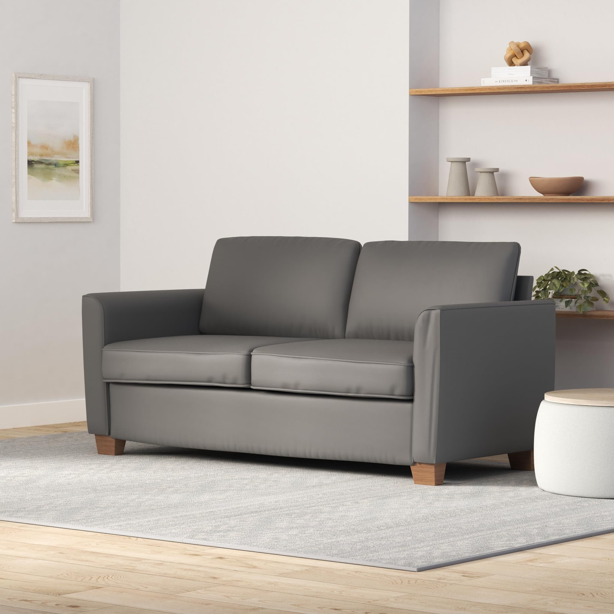 Mjkone 77" W Pull Out Sofa Bed, 2-in-1 Queen Size Loveseat Sleeper Sofa Bed with Mattress, Convertible Velvet Futon Folding Sleeper Couch Bed for Living Room, Apartment (Light Grey, Queen)