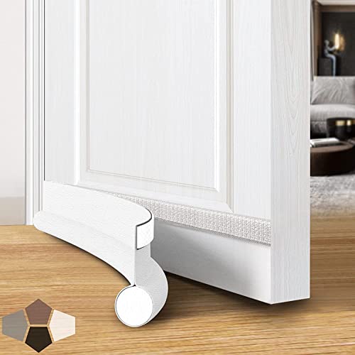 Door Draft Stopper Bottom One Sided Door Draft Blockers,Adjustable 37.8 Inches Cutable Soundproof Under Door Draft Blocker for Bottom of Doors,Suitable for Interior/Exterior Doors,1 Pack White