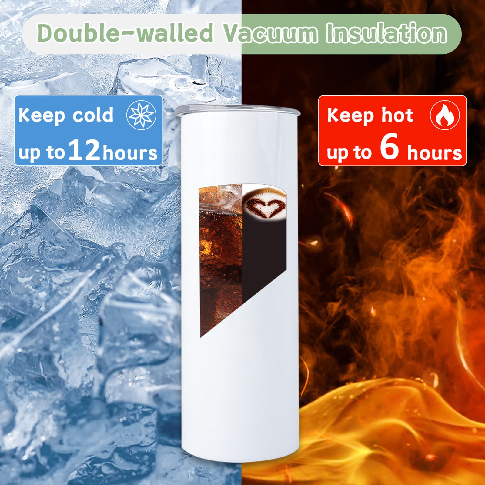 Kocdam 10 Pack 20oz Sublimation Tumblers Blanks Products, Stainless Steel Double Wall Sublimation Tumbler with Lid and Straw, Polymer Coating for Heat Transfer Customized Gifts