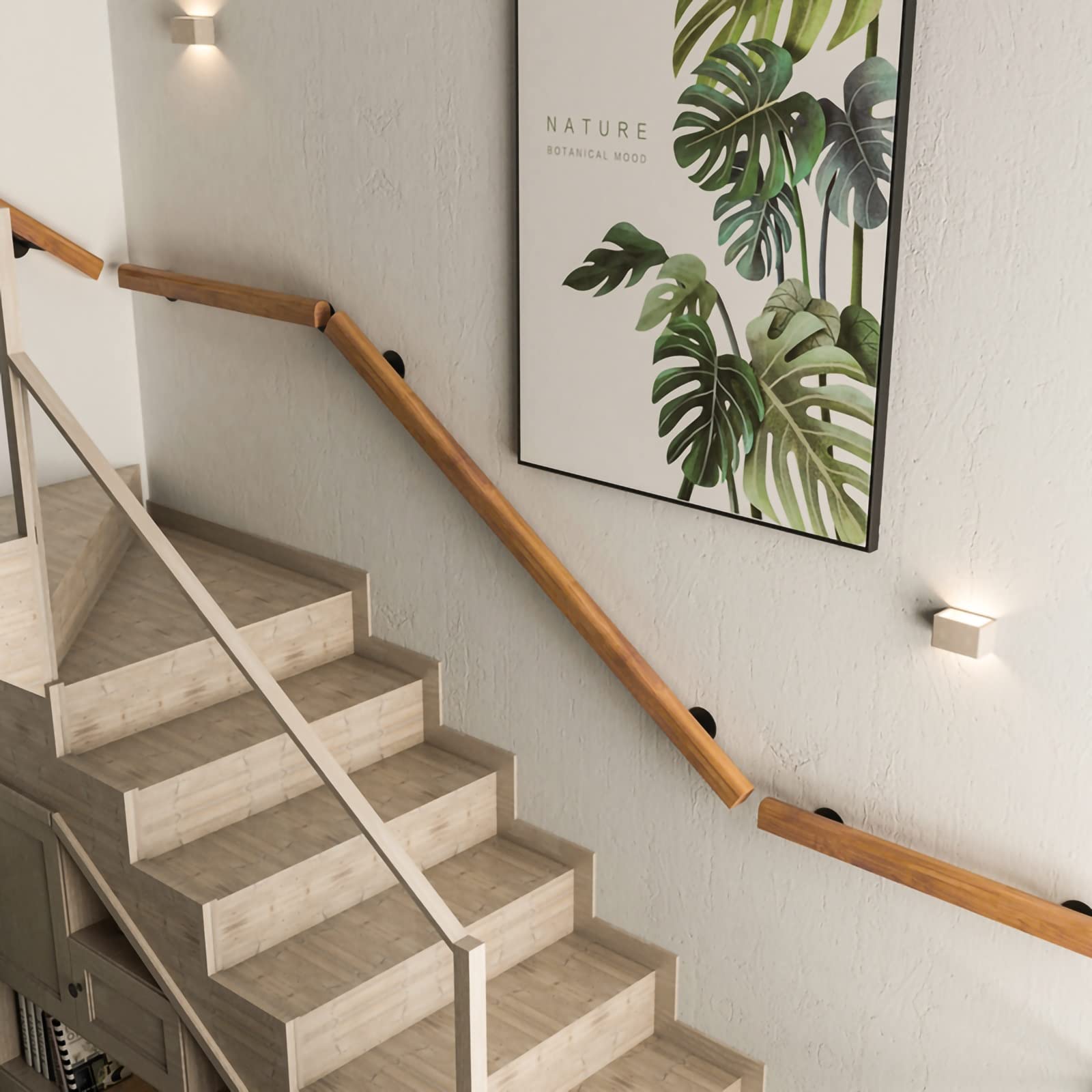 Indoor Wooden Handicap Handrails for Stairway/Entrance/Hot Tub, Long 3m 3.5m 4m 4.5m 5m 5.5m 6m Disabled Porch Railing/Hand Pipe, Handrail Supports System (Size : 4.8m(15.7ft)=4 Sections)