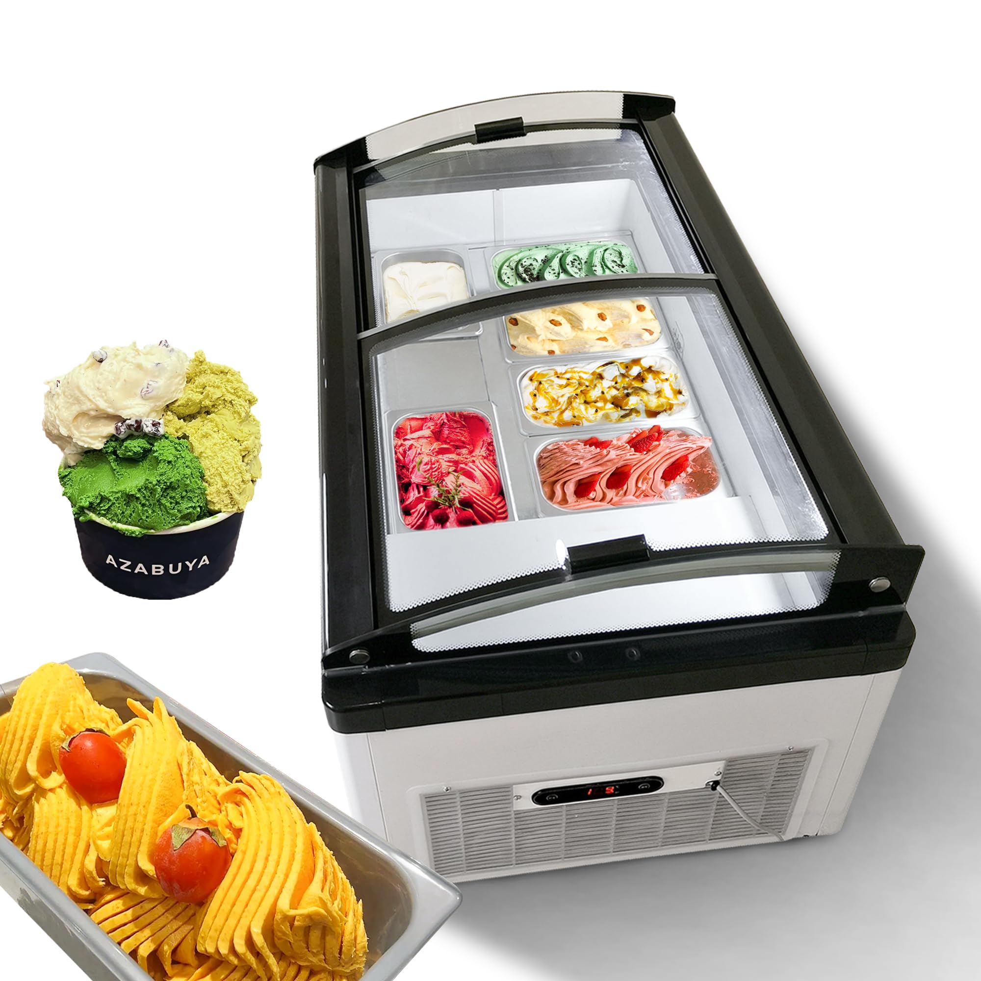 Mvckyi Ice Cream Dipping Cabinet Commercial Ice Cream Display Freezer, 6 Square Pans Gelato Freezer Display Case, Countertop Hard Ice Cream Showcase with LED Light, for Bar, Coffee Shop