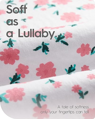 Graco Pack N Play Sheets Fitted, TotBasic Buttery Soft Portable Crib Sheets, Super Stretchy Jersey Cotton Pack and Play Sheet, Mini Crib Sheets Floral, 2 Pack Playard Sheets Cute Flower, Green & Pink
