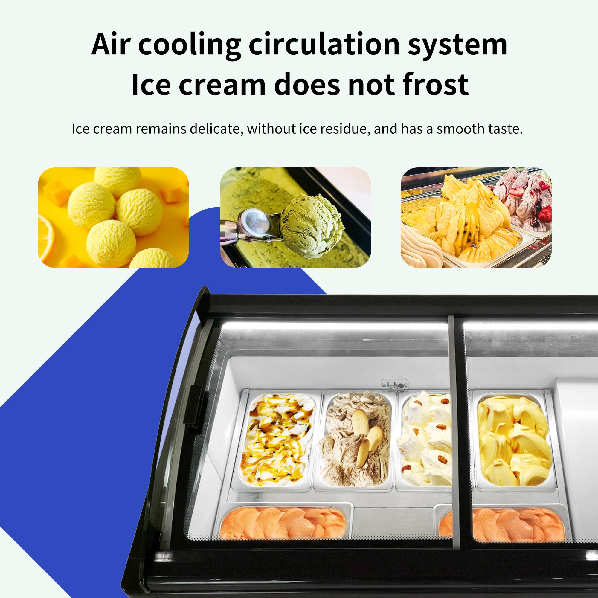Mvckyi Ice Cream Dipping Cabinet Commercial Ice Cream Display Freezer, 6 Square Pans Gelato Freezer Display Case, Countertop Hard Ice Cream Showcase with LED Light, for Bar, Coffee Shop