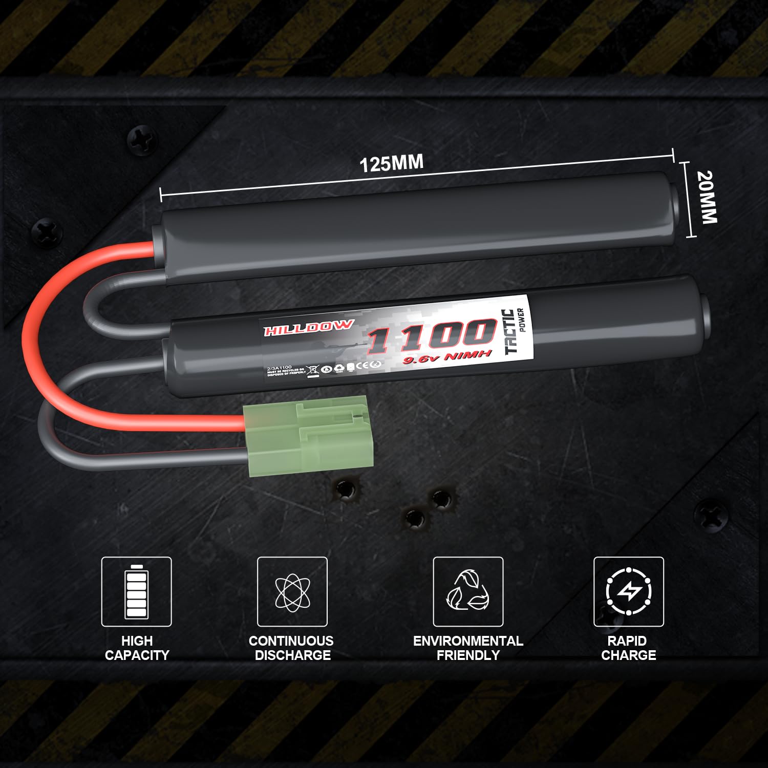 Hilldow 9.6V Airsoft Battery 1100mAh 20C with Mini TMY for Airsoft Guns Rifle Model (M13)