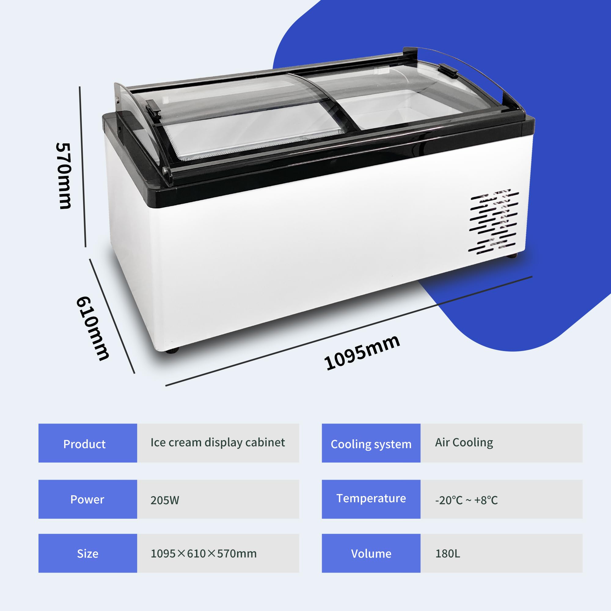 Mvckyi Ice Cream Dipping Cabinet Commercial Ice Cream Display Freezer, 6 Square Pans Gelato Freezer Display Case, Countertop Hard Ice Cream Showcase with LED Light, for Bar, Coffee Shop
