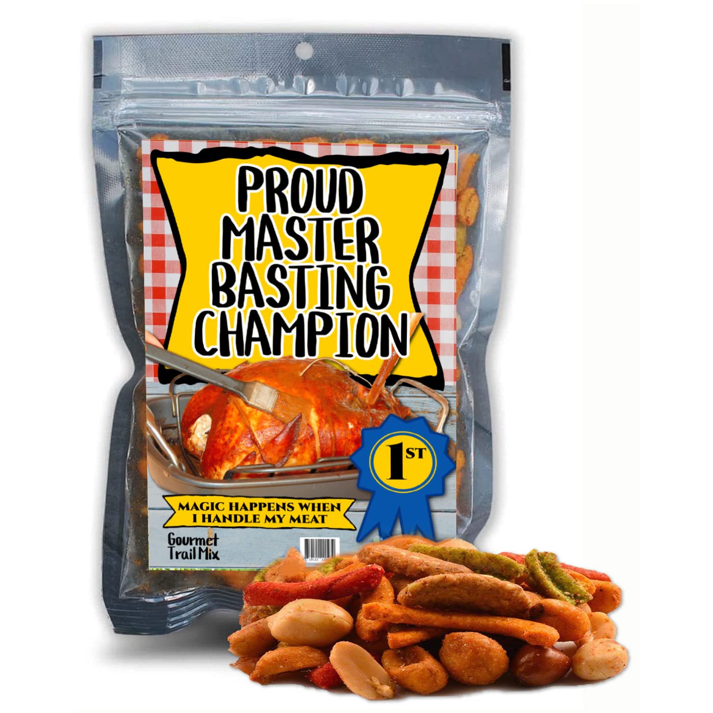 Master Basting Champion Trail Mix - Funny Meat Gifts for Mens Stockings - Turkey Baster Gag Gift for BBQ Lovers - Funny Food Gift for Grillers - Gift Basket Fillers Adults