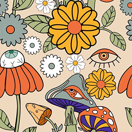 Abyssaly Mushroom Wallpaper Peel and Stick Boho, Colorful Forest Floral Removable Contact Paper, Vinyl Self Adhesive Wall Paper Light Colour for Bedroom Bathroom Home Decor 17.7in x 118in