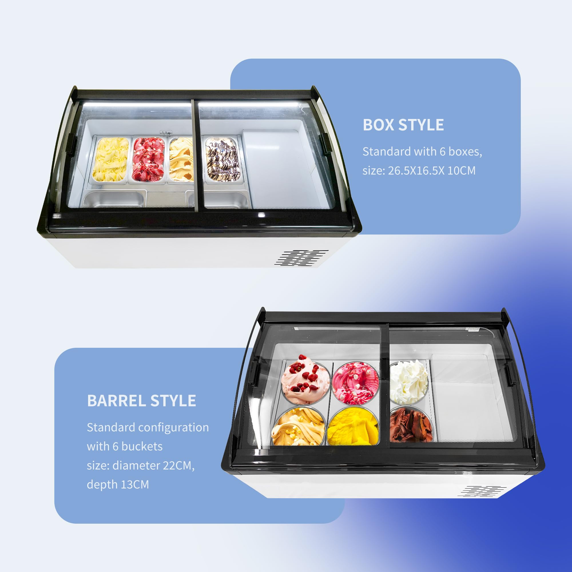 Mvckyi Ice Cream Dipping Cabinet Commercial Ice Cream Display Freezer, 6 Square Pans Gelato Freezer Display Case, Countertop Hard Ice Cream Showcase with LED Light, for Bar, Coffee Shop