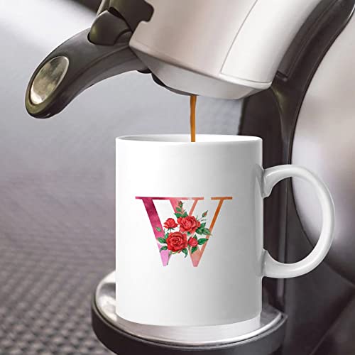 Yelolyio English Alphabet Letter Coffee Mug, Alphabet Initial Letter W Coffee Cup, Monogram Mug Cup, 11oz