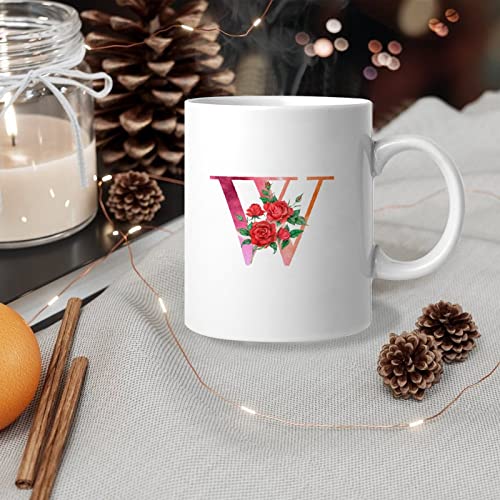 Yelolyio English Alphabet Letter Coffee Mug, Alphabet Initial Letter W Coffee Cup, Monogram Mug Cup, 11oz
