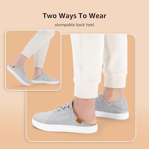 STQ Casual Shoes for Women Slip On Loafers Shoes Low Top Canvas Sneakers Light Grey 8.5