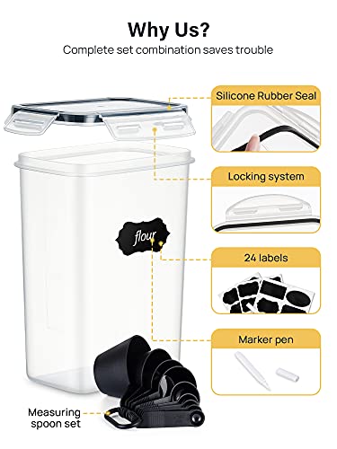 Kootek Cereal Containers Storage Set, 16 Pcs Pantry Kitchen Organization and Storage Airtight Food Storage Container, Leakproof 25.2L with Pen, Chalkboard Labels, Measuring Spoon Set