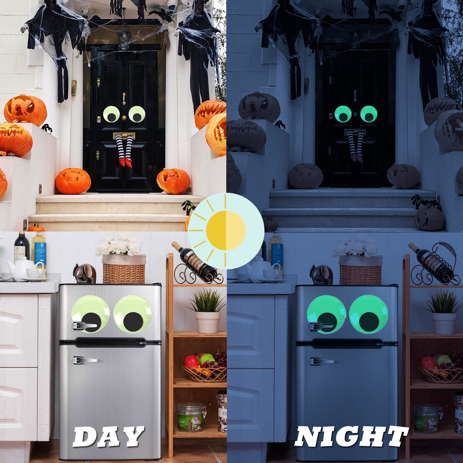 4PCS 5.9 Inches Glow in The Dark Giant Googly Wiggle Eyes Self Adhesive Large Luminous Google Eyes Big Sparkle Sticky Wiggle Eyes for DIY Crafts Sticker Decoration