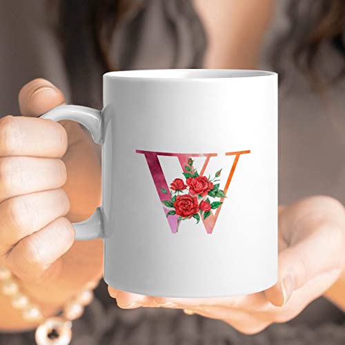 Yelolyio English Alphabet Letter Coffee Mug, Alphabet Initial Letter W Coffee Cup, Monogram Mug Cup, 11oz