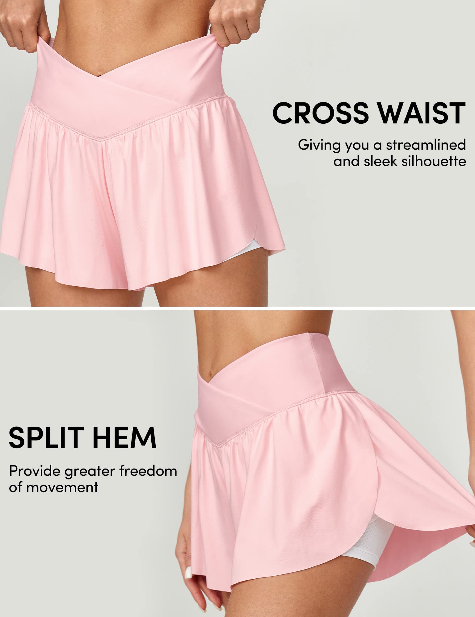 IUGA Athletic Shorts for Women High Waisted Workout Running Shorts Crossover Flowy Butterfly Preppy Clothes Skorts for Woman Light Pink