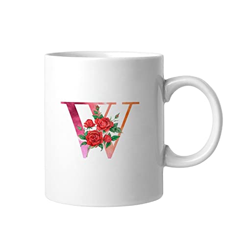 Yelolyio English Alphabet Letter Coffee Mug, Alphabet Initial Letter W Coffee Cup, Monogram Mug Cup, 11oz